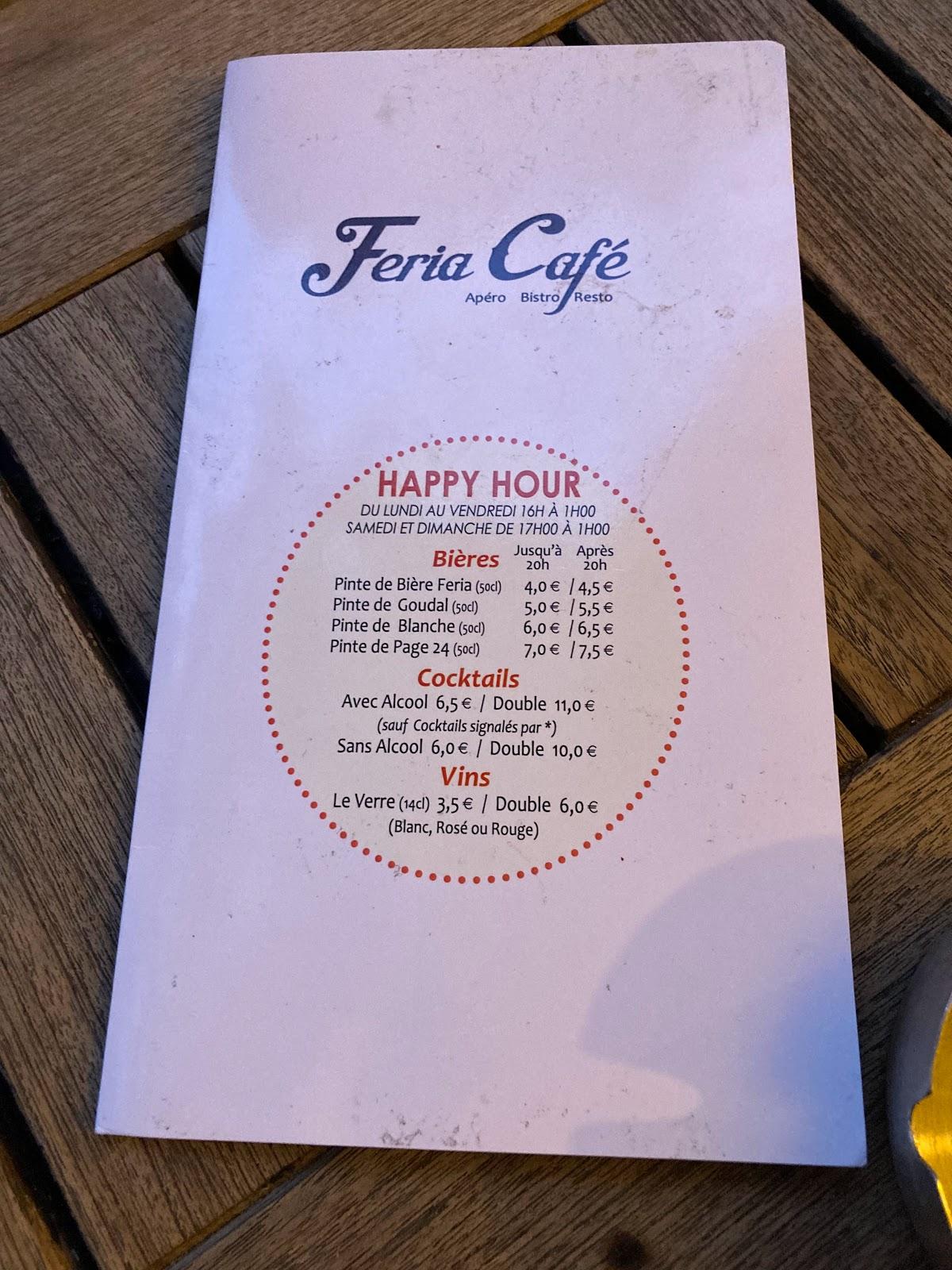 Menu at Feria Café, Paris, 4 Rue du Bourg Tibourg