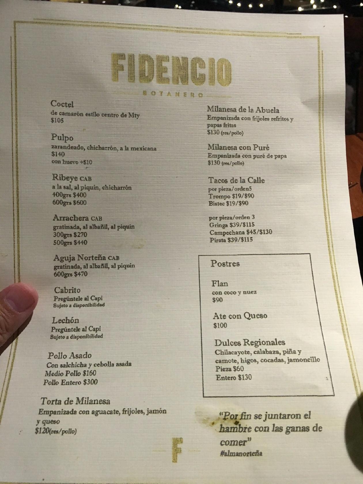 Carta del pub y bar Fidencio Botanero, San Pedro Garza García, Av ...