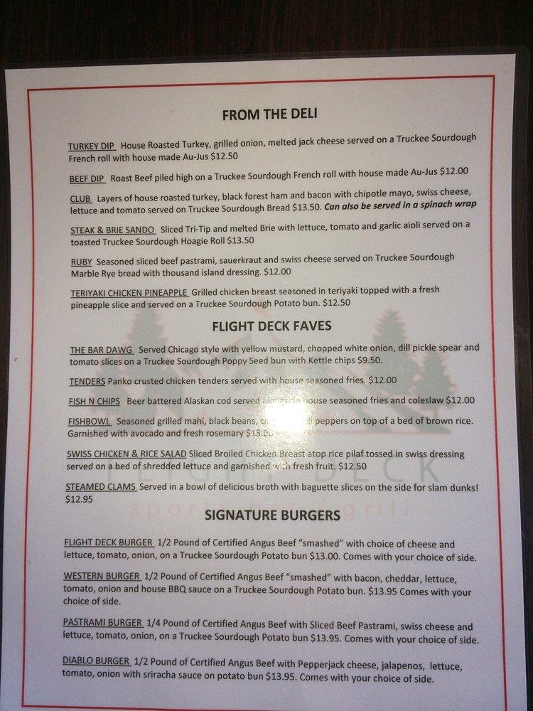 Menu at Flight Deck Sports Bar & Grill, South Lake Tahoe