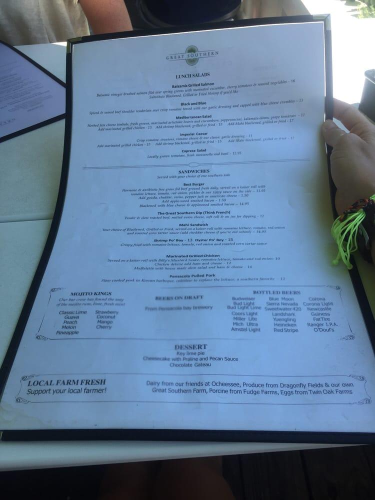 Menu at Great Southern Cafe, Seaside