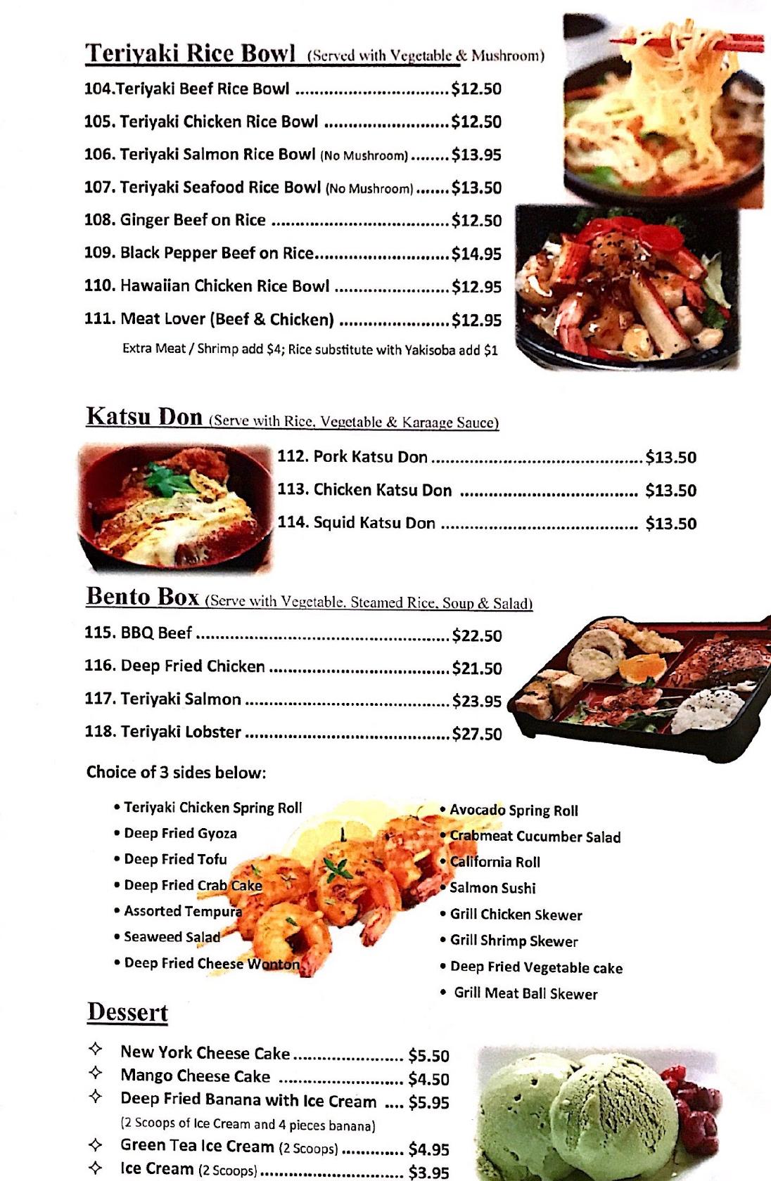 Menu at Kujira restaurant, Whitecourt