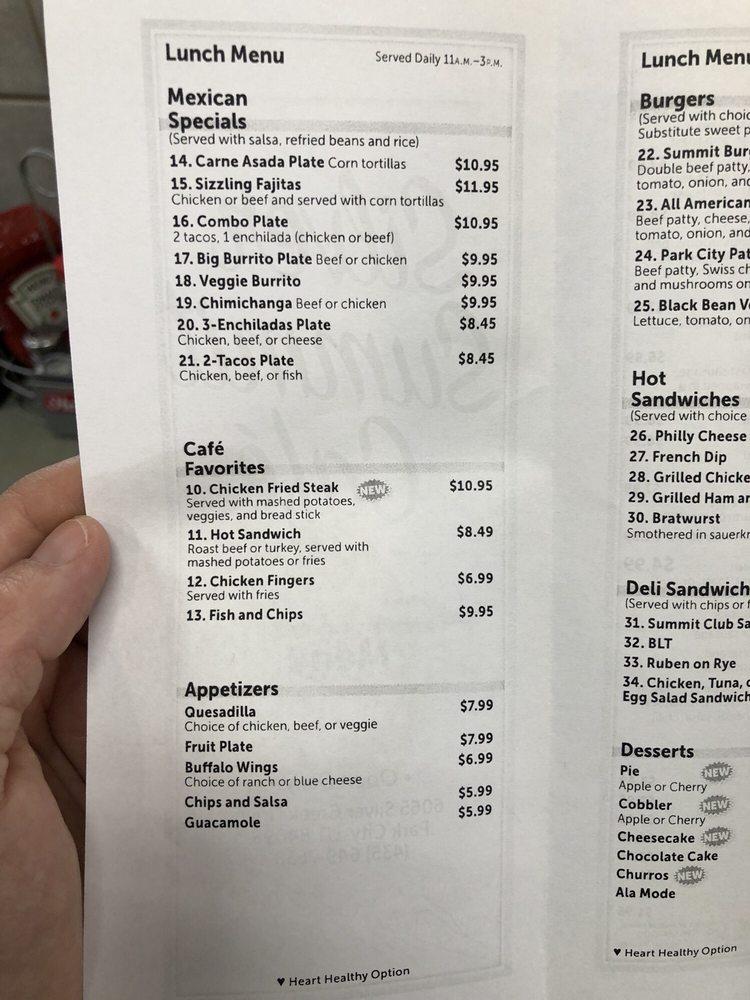 Menu at Silver Summit Café cafe, Park City