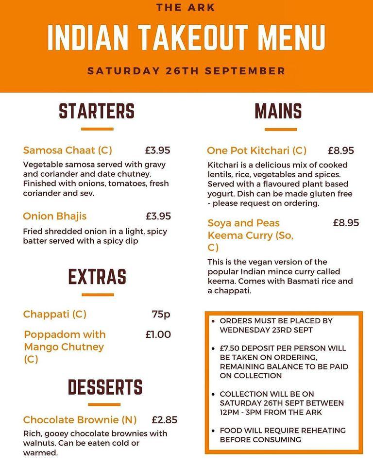 Menu at The Ark cafe, Northampton