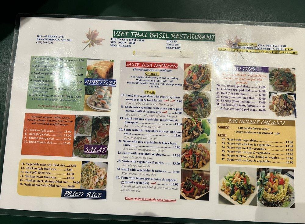 Menu at Viet Thai Basil Restaurant, Brantford