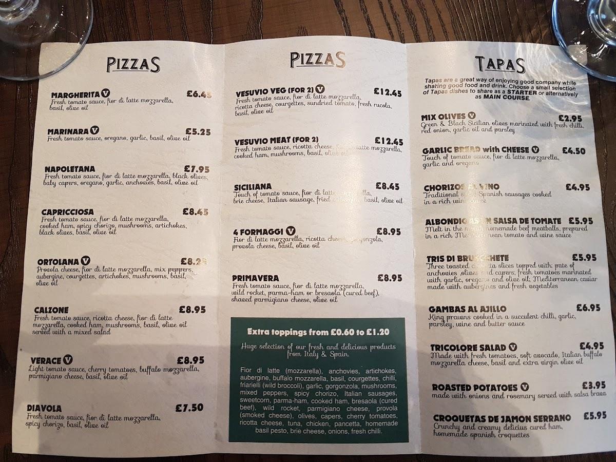 Menu at Volare restaurant, London, 167 Bowes Rd