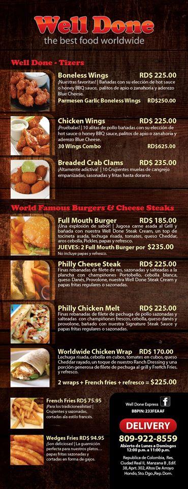 Menu at Well Done Express steakhouse, Santo Domingo