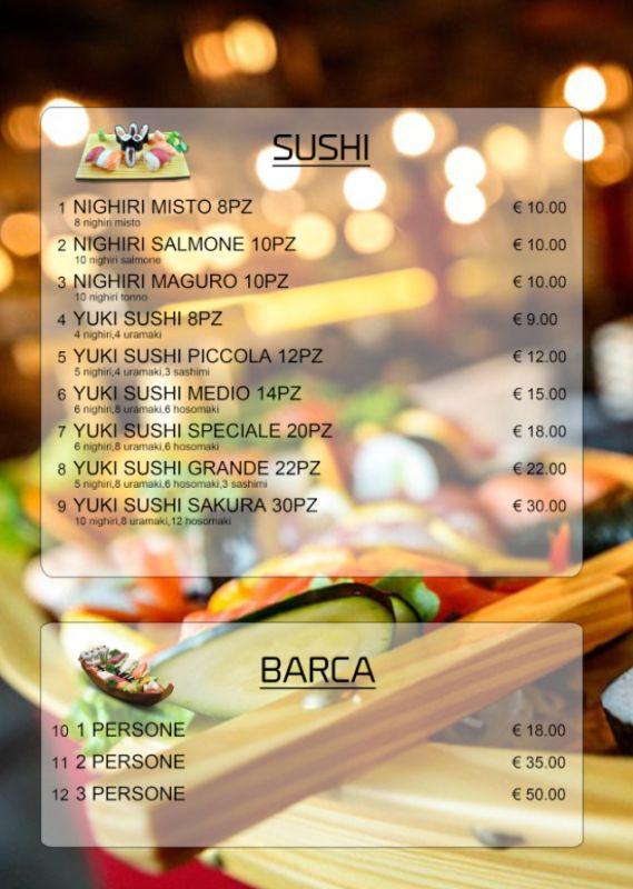 Menu at Yuki Sushi - Ristorante Giapponese, Maserà di Padova