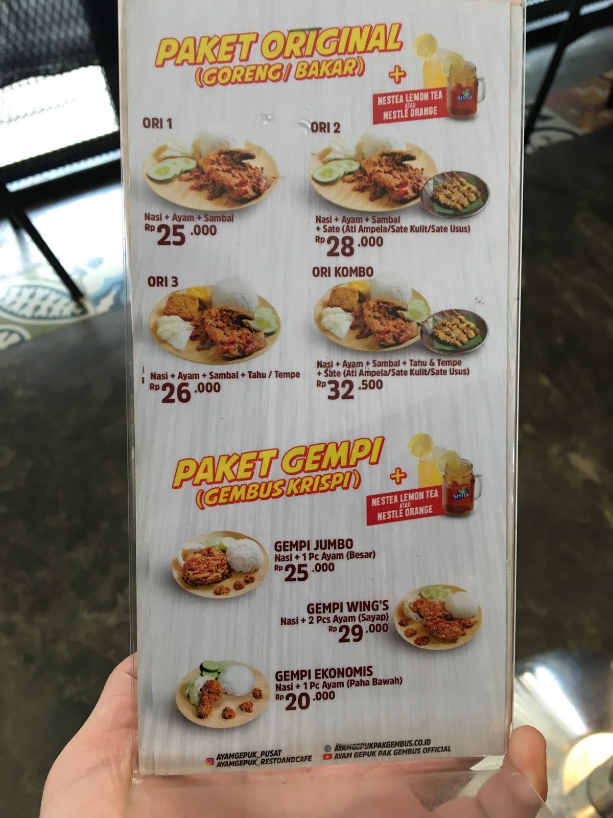 Menu at Ayam Gepuk Pak Gembus Resto & Cafe, West Jakarta