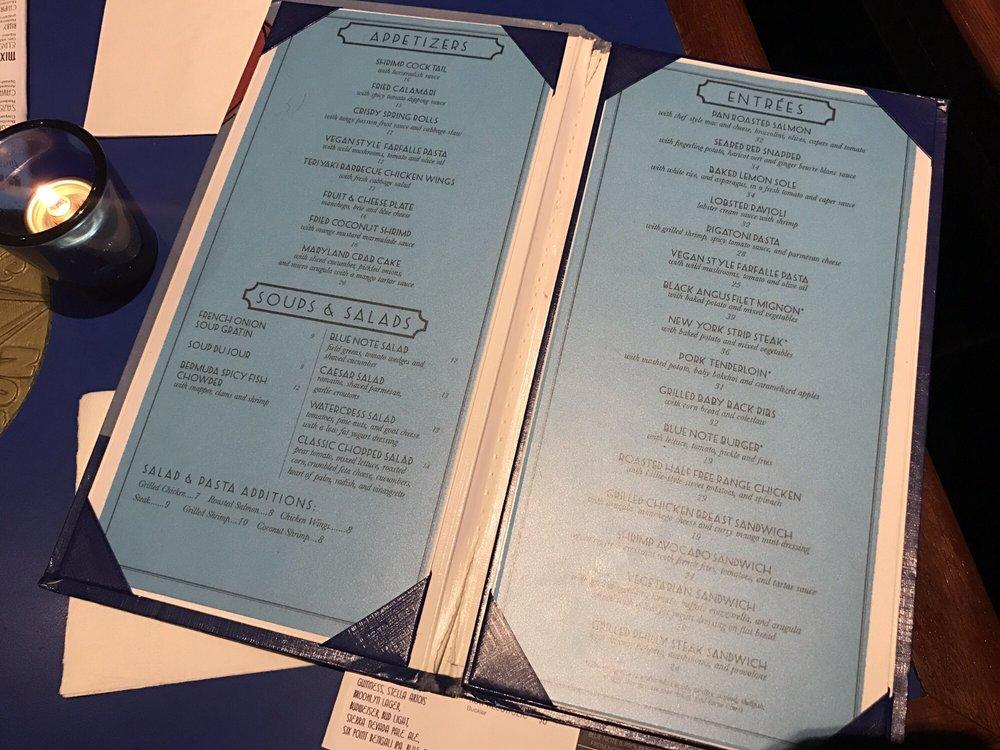 Menu at Blue Note pub & bar, New York City