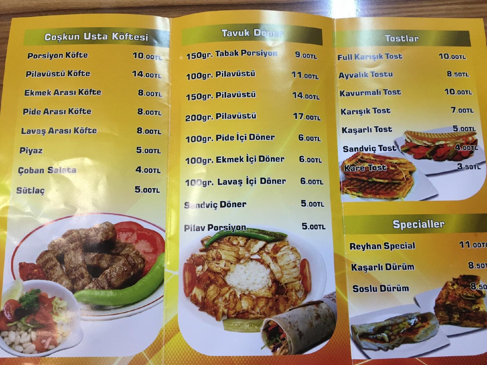 Menu at COŞKUN USTA KÖFTECİSİ, Rize