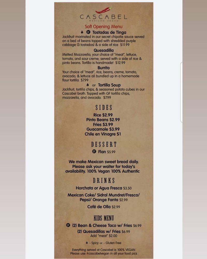 Menu at Cascabel restaurant, Houston