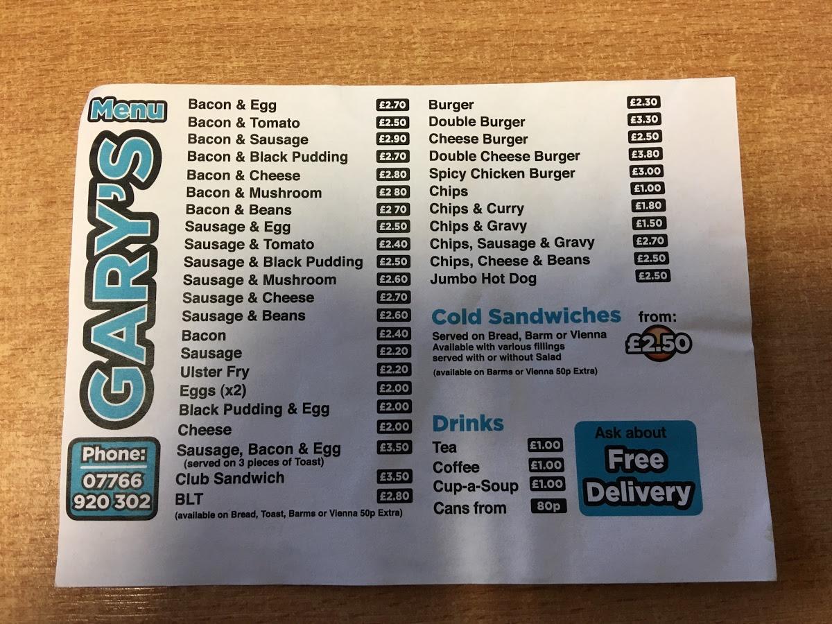 Menu at Gary's Refreshments cafe, Liverpool