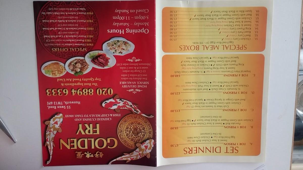 Menu at Golden Fry Take Away restaurant, Feltham, 55 Swan Rd
