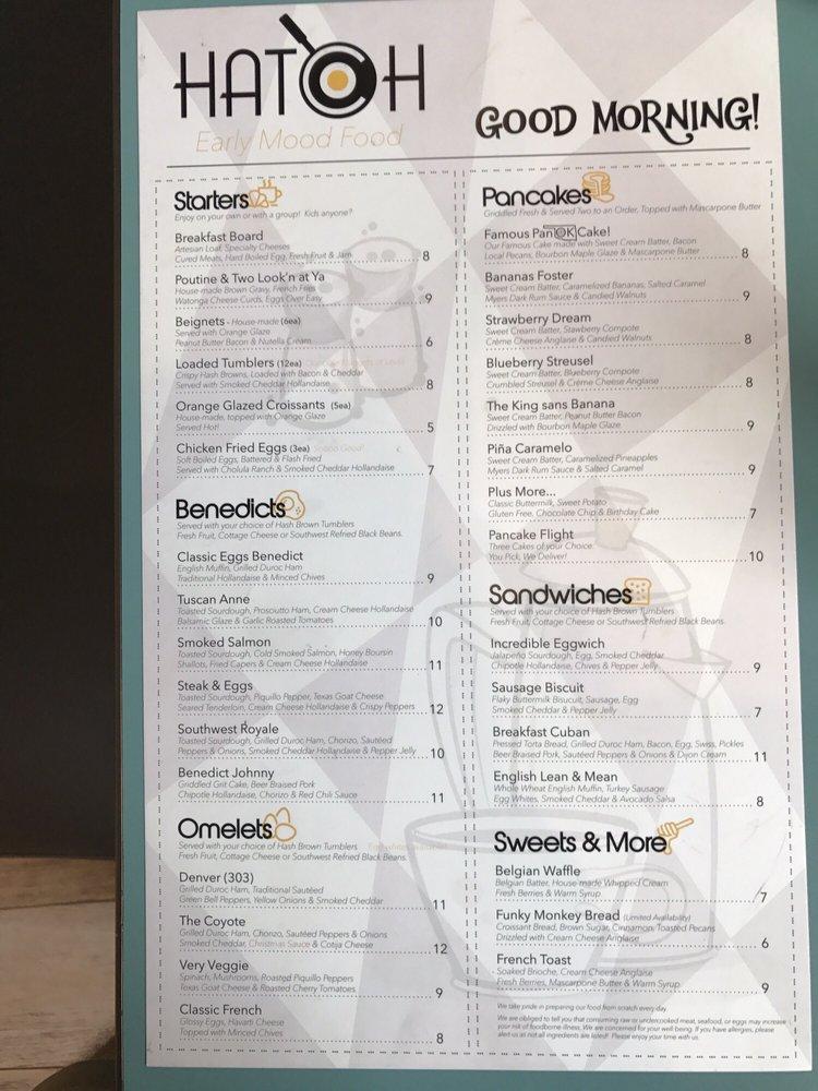 Menu at Hatch Early Mood Food restaurant, Oklahoma City, 1101 N ...