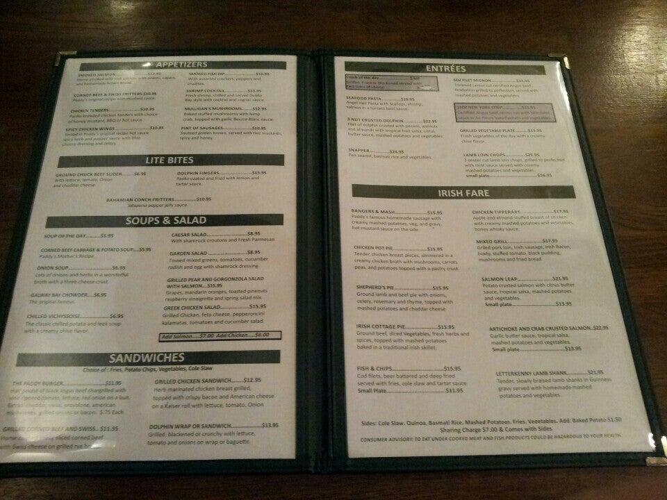 Menu at Paddy Mac's Restaurant, Palm Beach Gardens