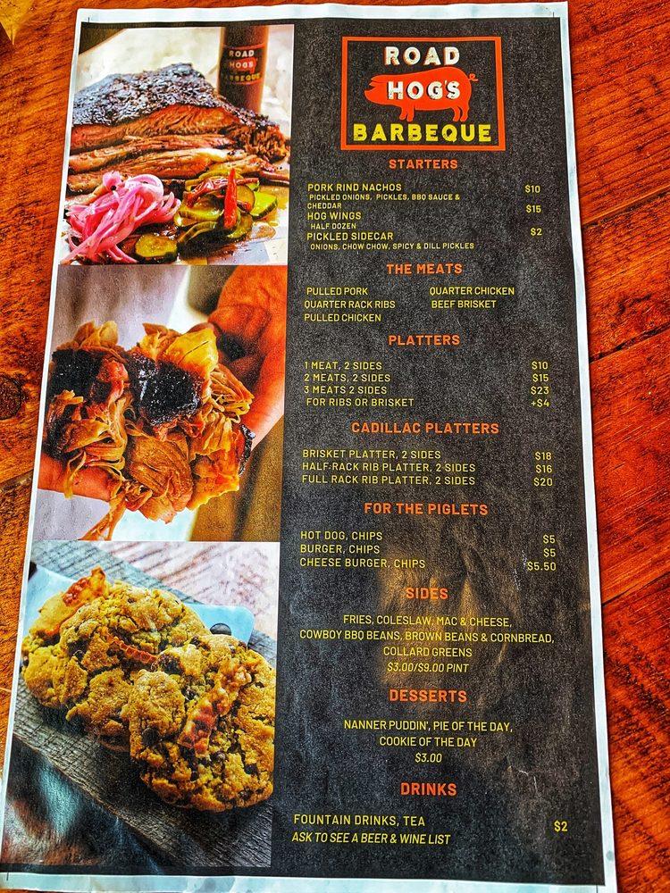 Menu at Road Hog's Barbeque, White Sulphur Springs