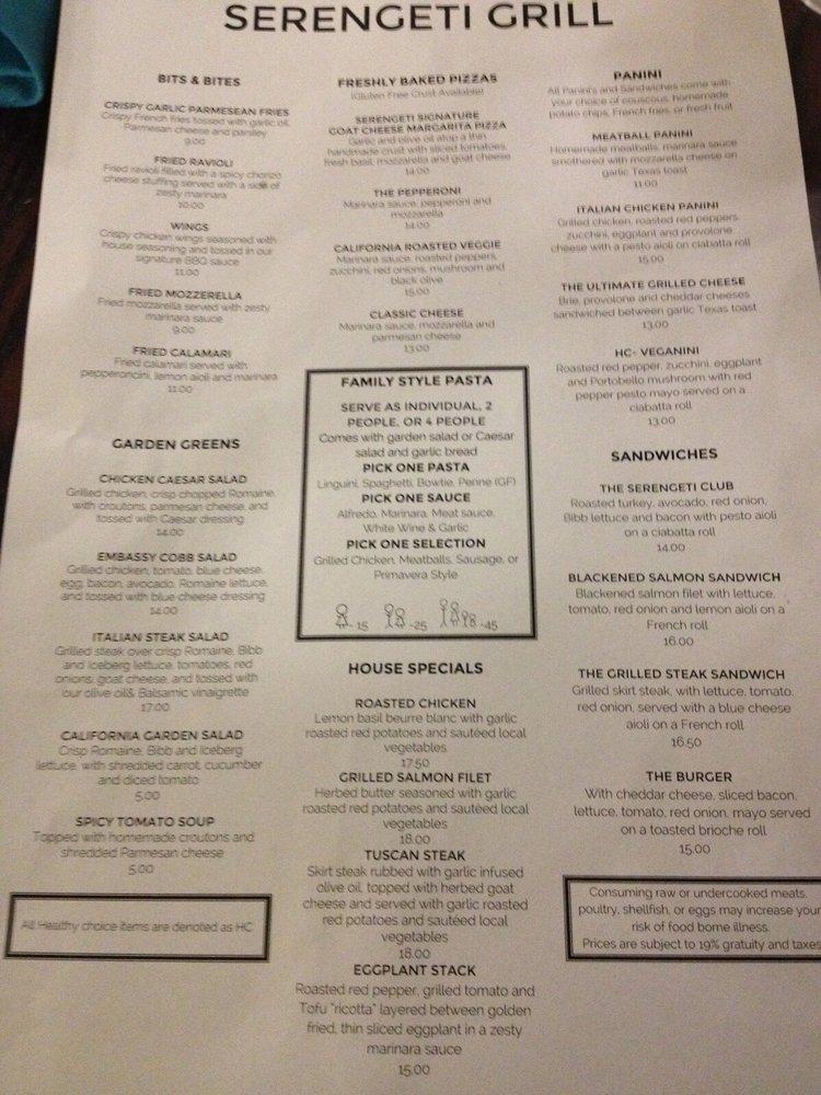 Menu at Serengeti Grill pub & bar, Garden Grove