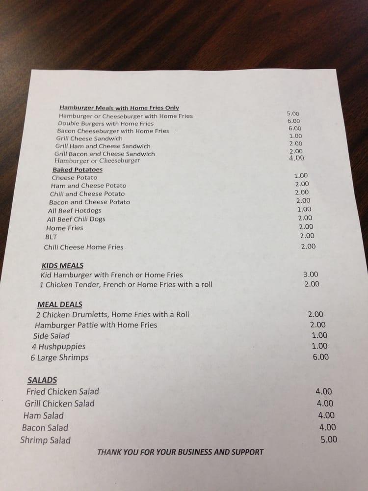 Menu at Spears Cafe, Marianna