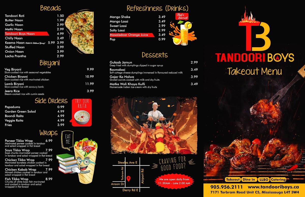 Menu at Tandoori Boys restaurant, Mississauga