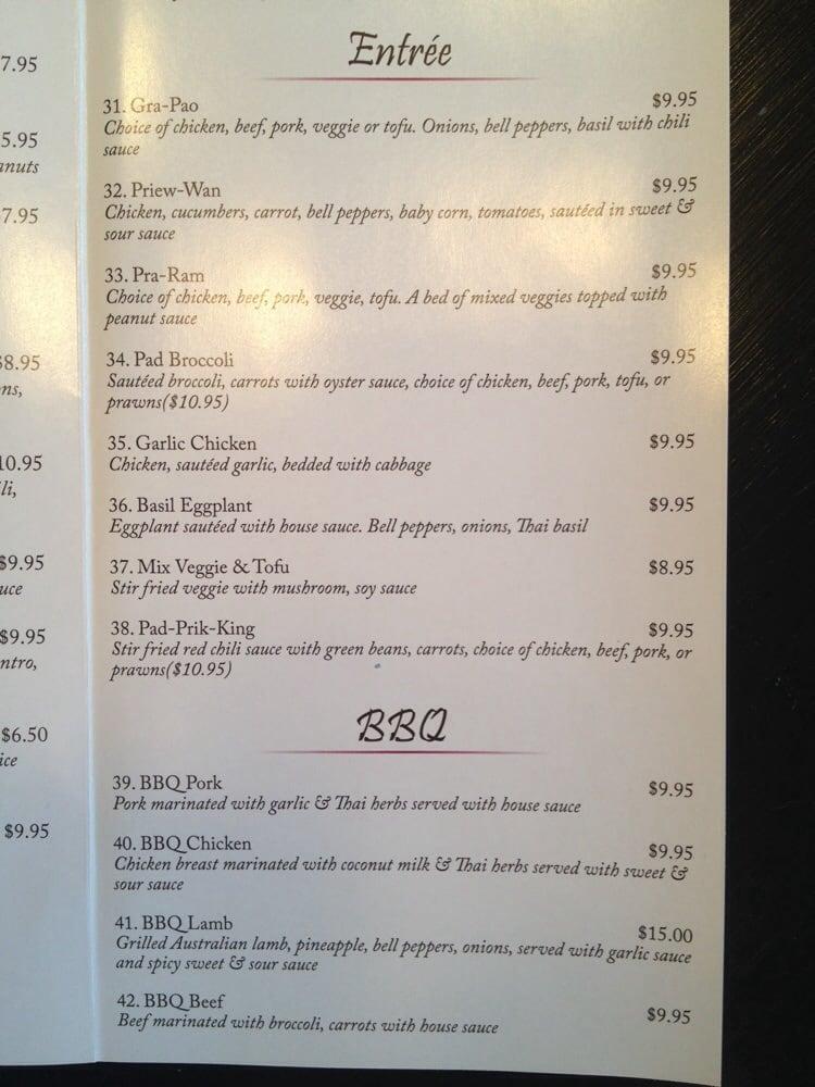 Menu at Thai Kitchen restaurant, Lodi