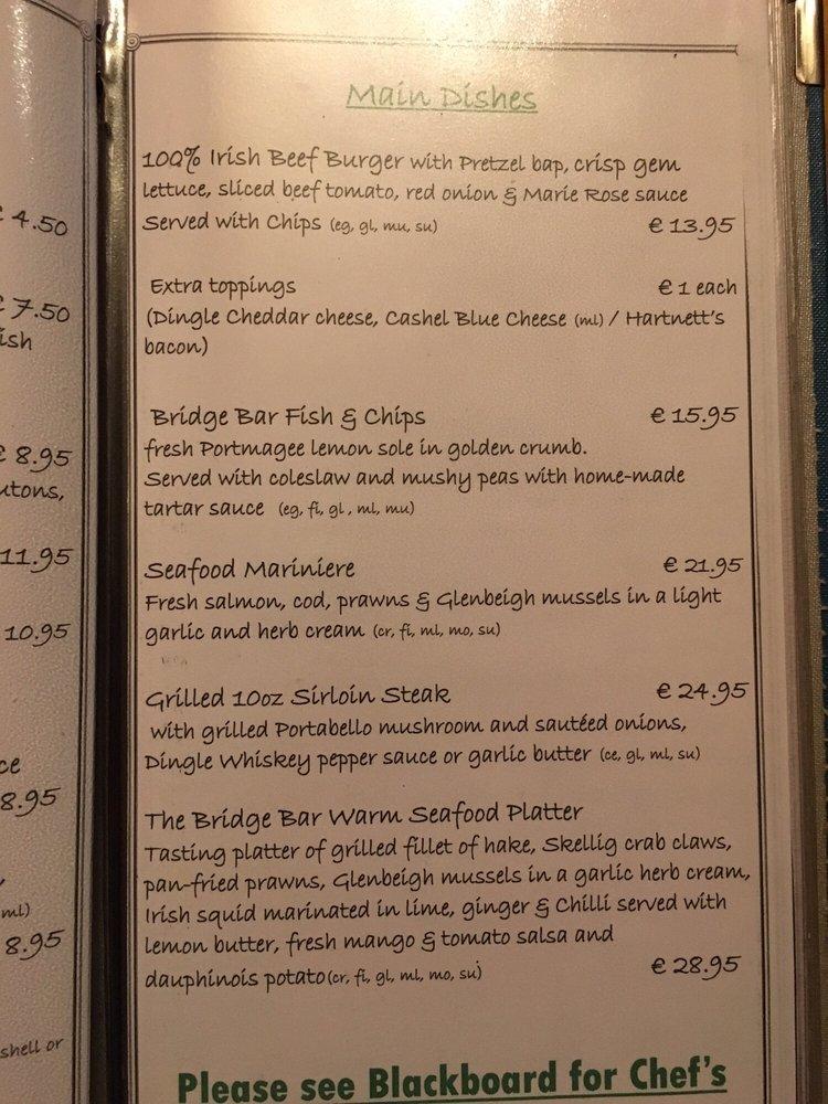 Menu at The Moorings pub & bar, Portmagee
