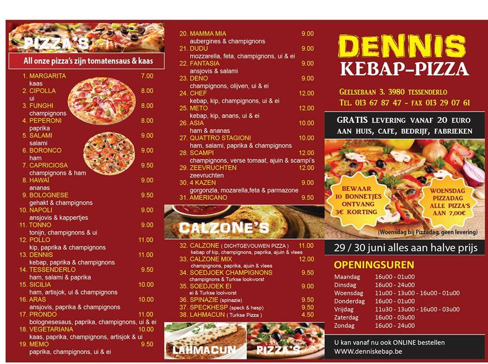 Menu at Dennis Kebap, Tessenderlo