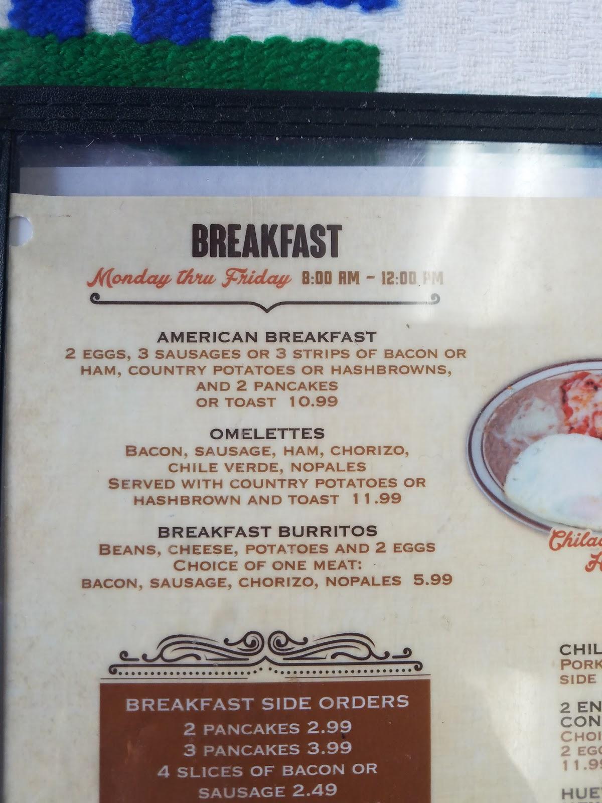 Menu at El Rinconcito Authentic Mexican Food restaurant, Hollister