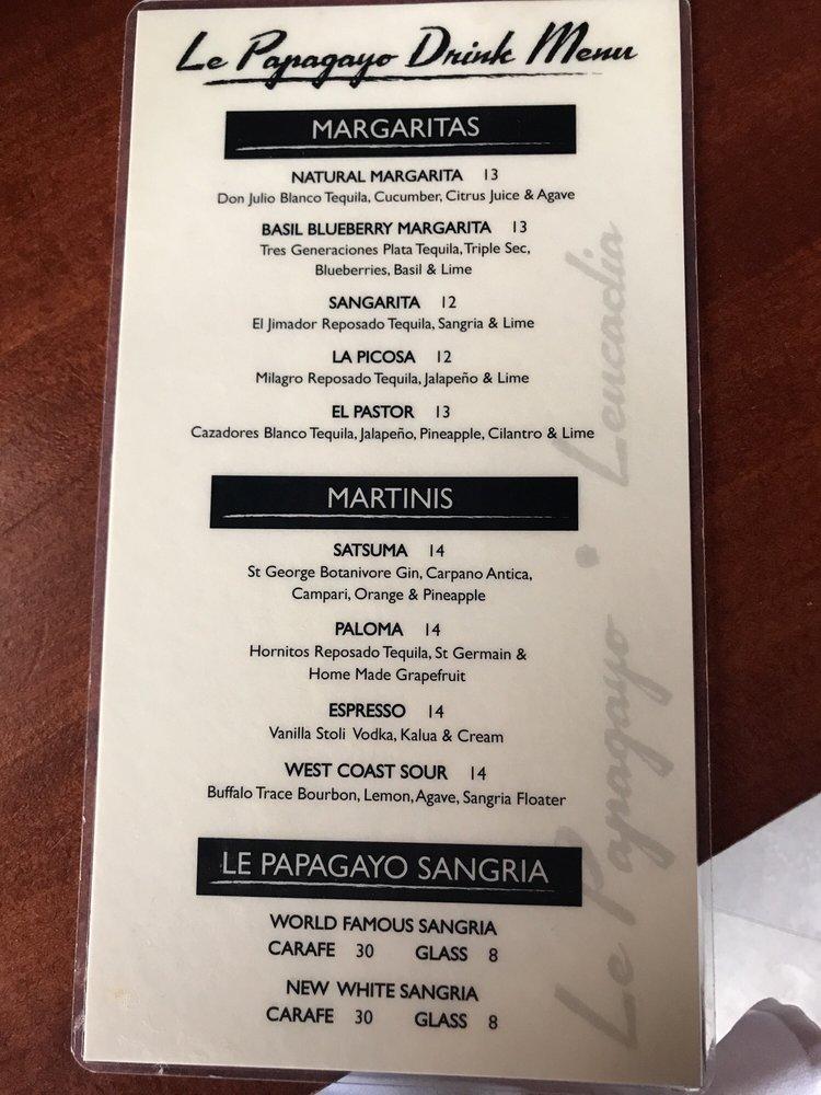 Menu at Le Papagayo restaurant, Encinitas, N Coast Hwy 101