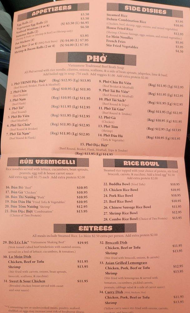Menu at Pho 888 restaurant, Kalispell