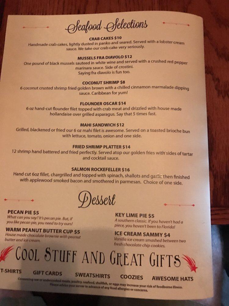 Menu at Scarlett O'Hara's pub & bar, St. Augustine