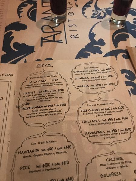 Menu at Tarantina pizzeria, Ciudad López Mateos, Pedro Romero de ...