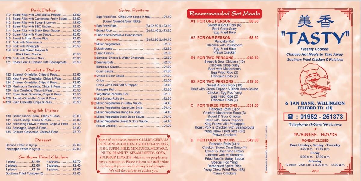 Menu at Tasty Chinese fast food, Telford