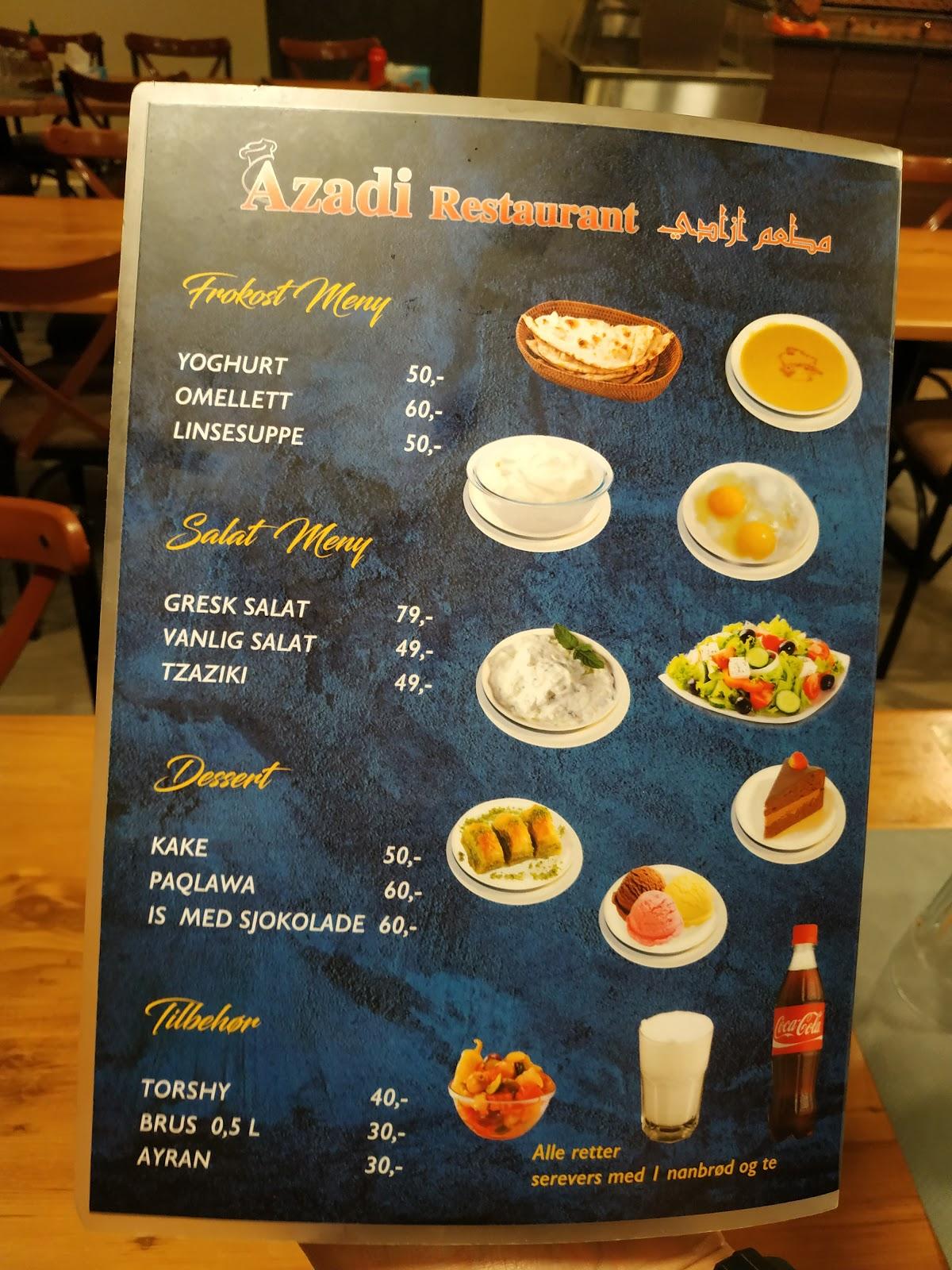Carta de Azadi Restaurant, Oslo