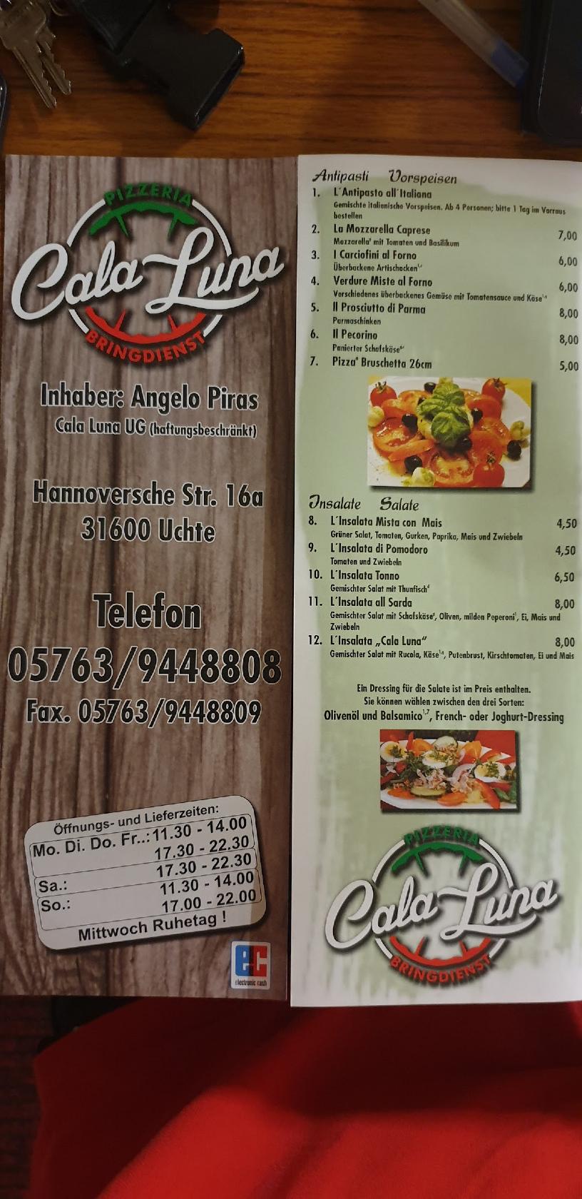 Speisekarte von Cala Luna restaurant, Uchte