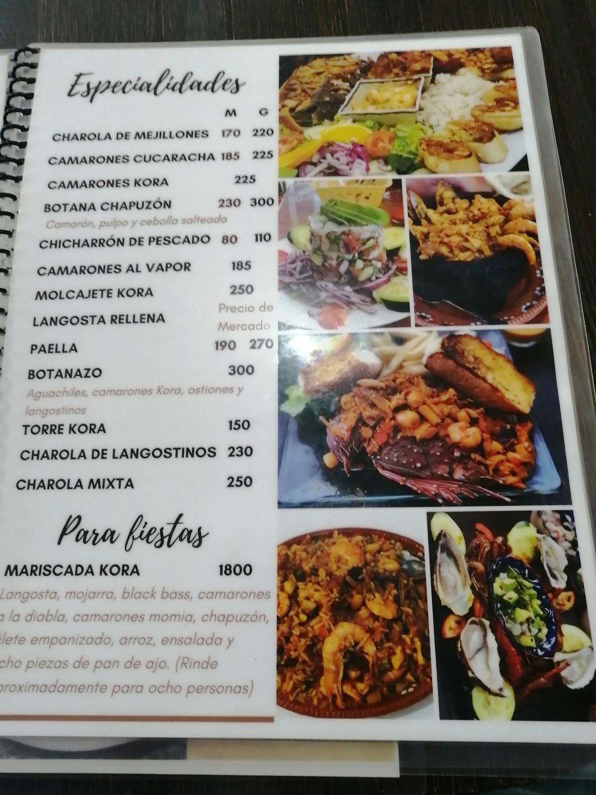 Carta del restaurante Mariscos El Kora, Delicias