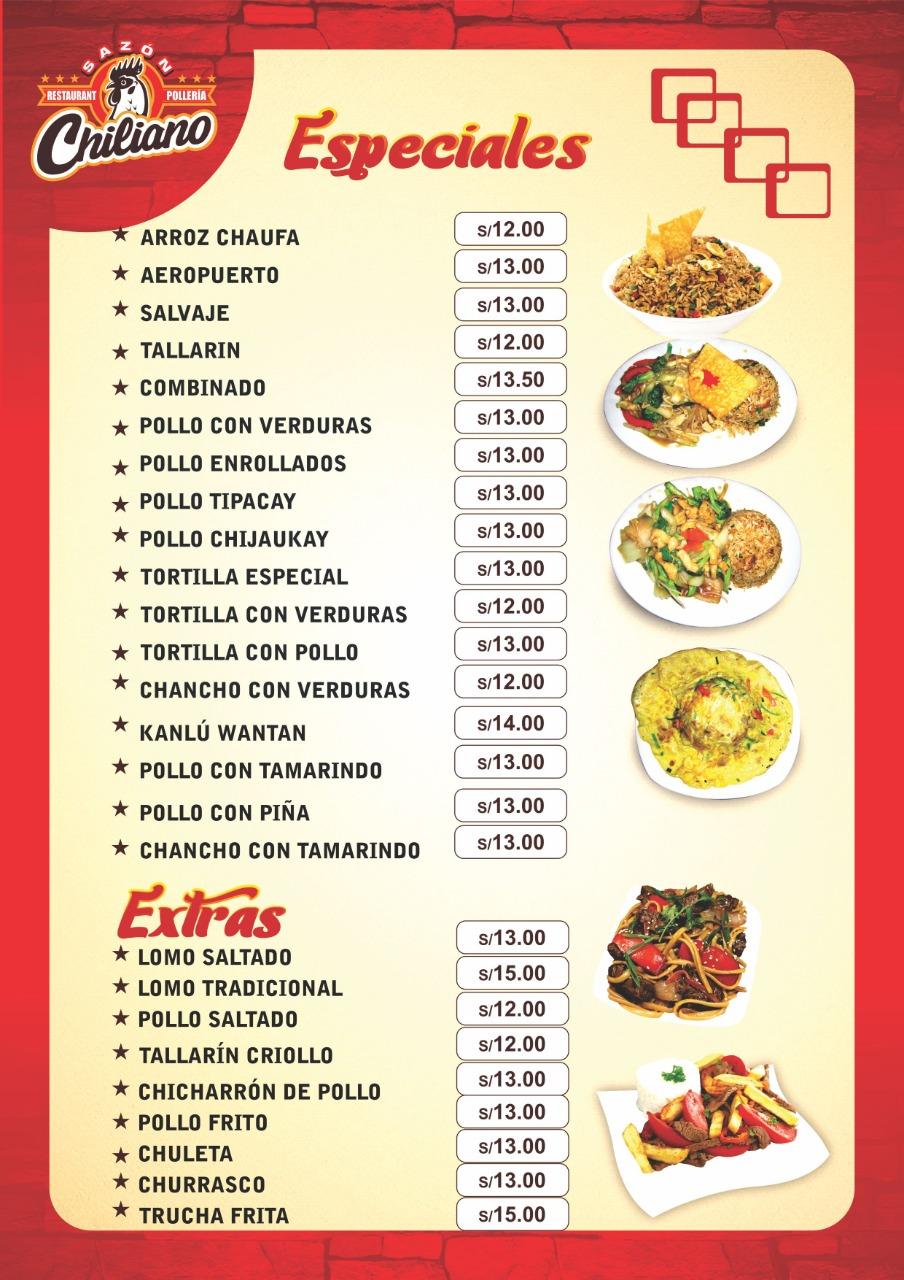 Menu at Restaurant Sazón Chiliano, San Martín de Porres, Av. Perú 2101-2109