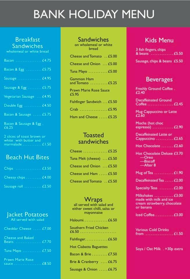 Carta de The Beach Hut Cafe, Christchurch, 7 Cliff Dr