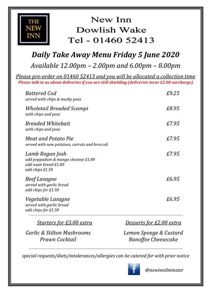Menu at The New Inn pub & bar, Ilminster