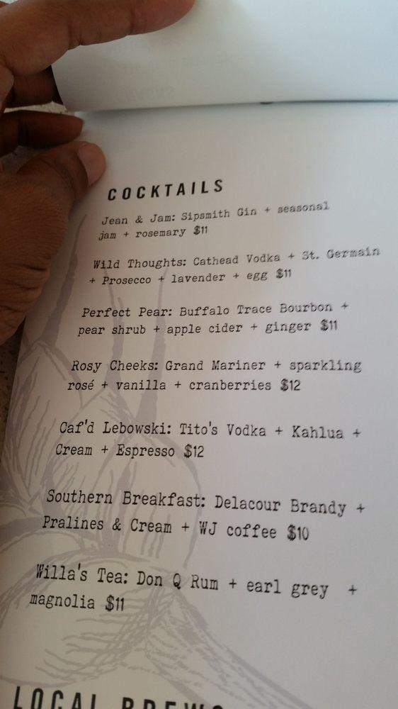 Menu at Willa Jean cafe, New Orleans