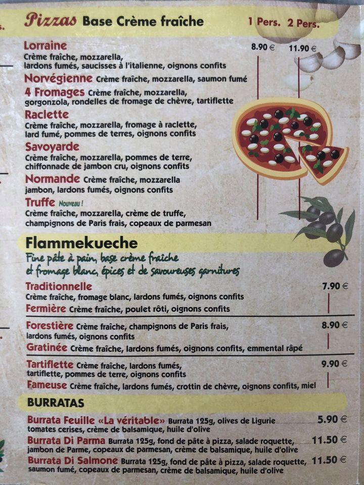 Menu au Chez Antoine pizzeria, Vincennes, 2 Av. de la République