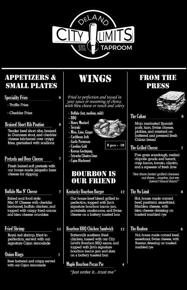 Menu at City Limits Taproom and Grille pub & bar, DeLand
