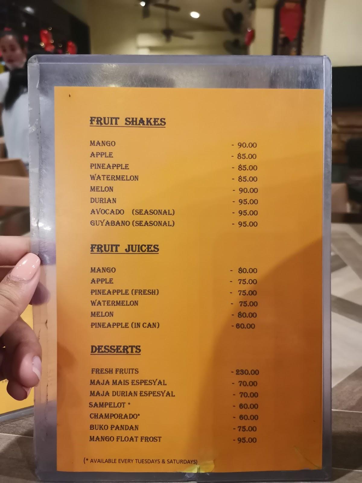Menu at Lito's Grill restaurant, Davao City, 3H2R+F5C