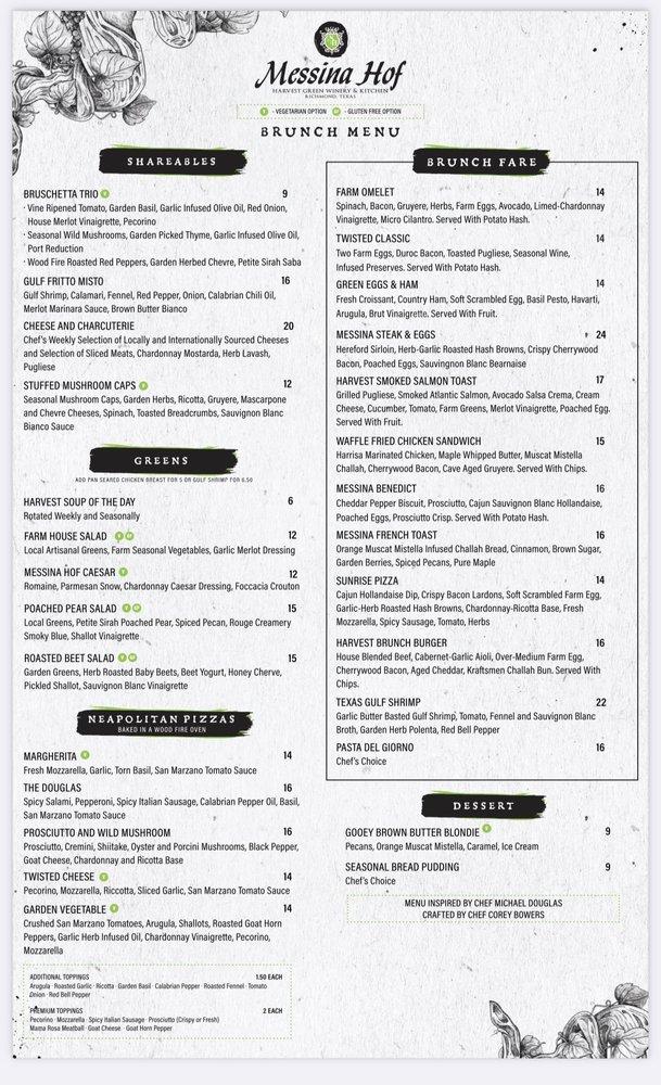 Menu at Messina Hof Harvest Green Winery & Kitchen pub & bar, Richmond ...