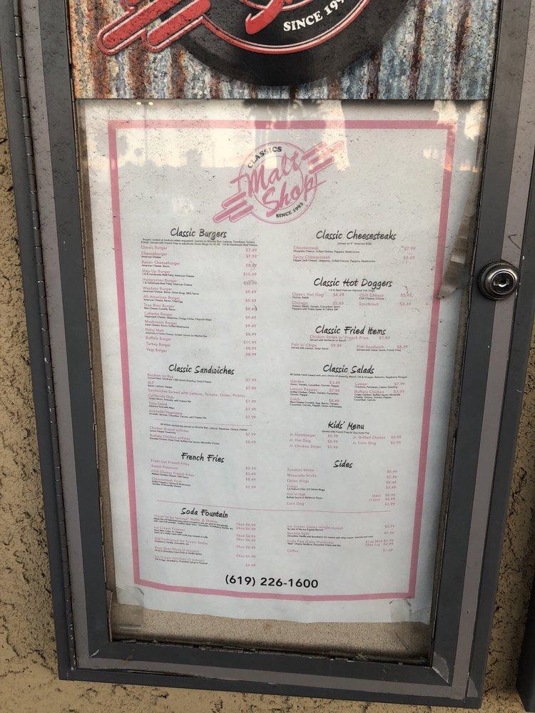 Menu at Midway Classic Malt Shop restaurant, San Diego, Midway Dr Suite B