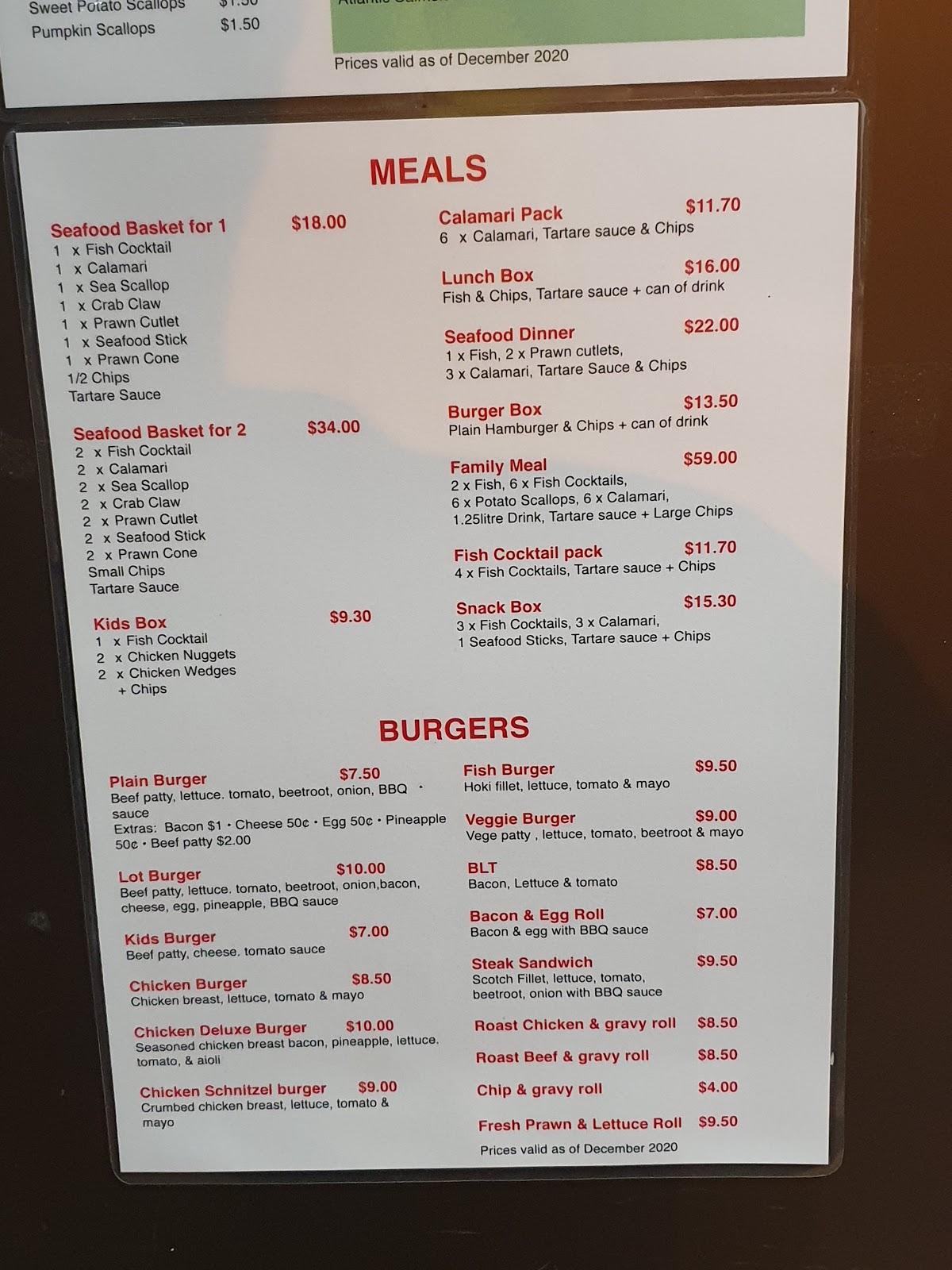 Menu at Sanctuary Point Seafood Take Away restaurant, Sanctuary Point ...