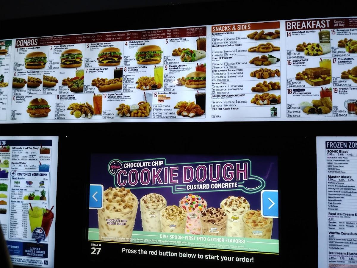 Menu at Sonic Drive-In fast food, Arlington, 4111 S Bowen Rd