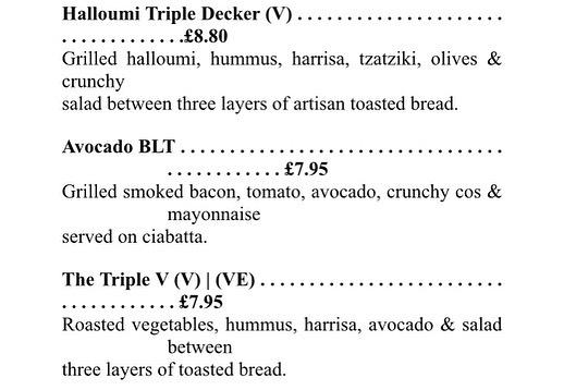 Menu at Tea Hive restaurant, Manchester, 53 Manchester Rd