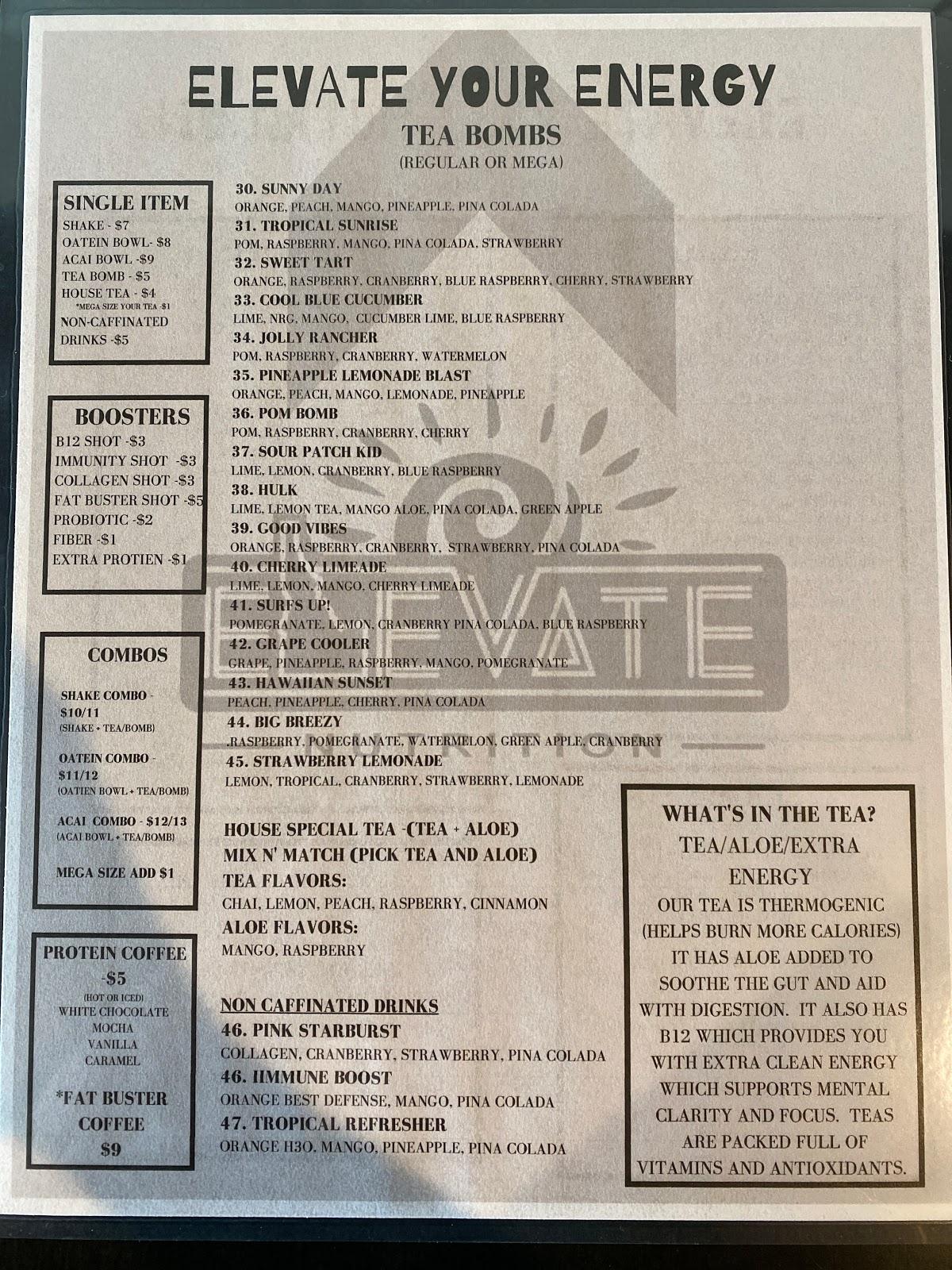Menu at Elevate Nutrition pub & bar, Nampa