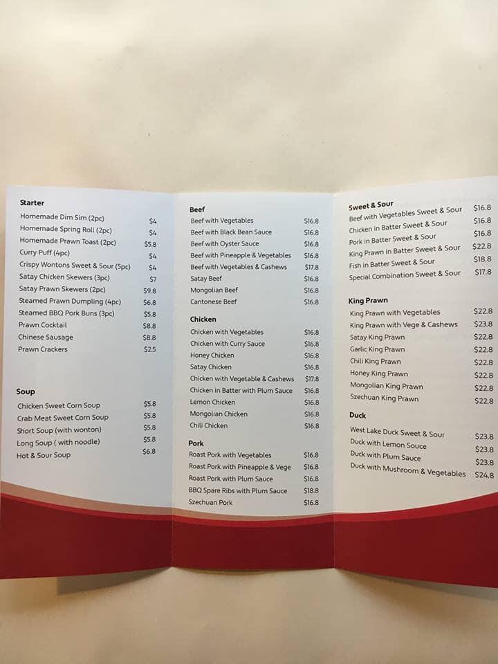 Menu at Four Seasons Chinese restaurant, Port Fairy