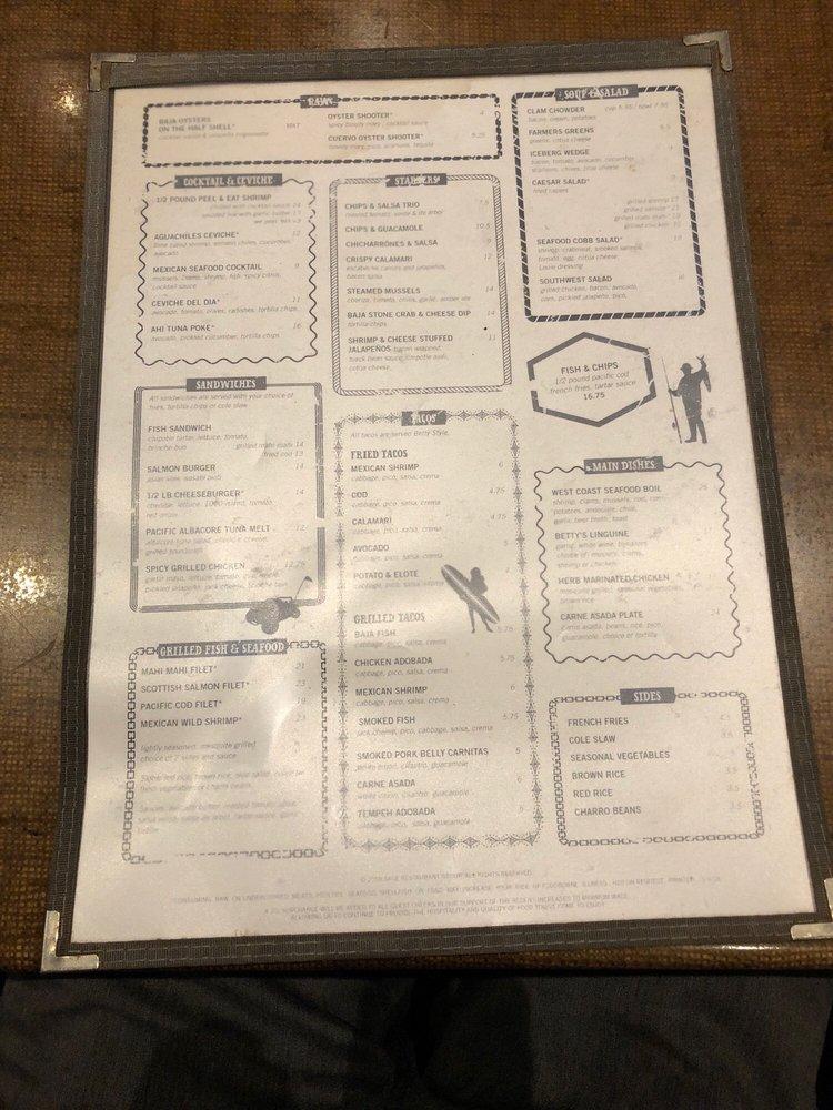 Menu at Hello Betty restaurant, Oceanside